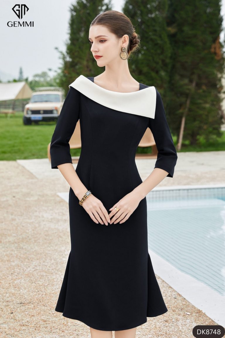 Đầm phối cổ thuyền GEMMI Fashion, DK8748 - GEMMI