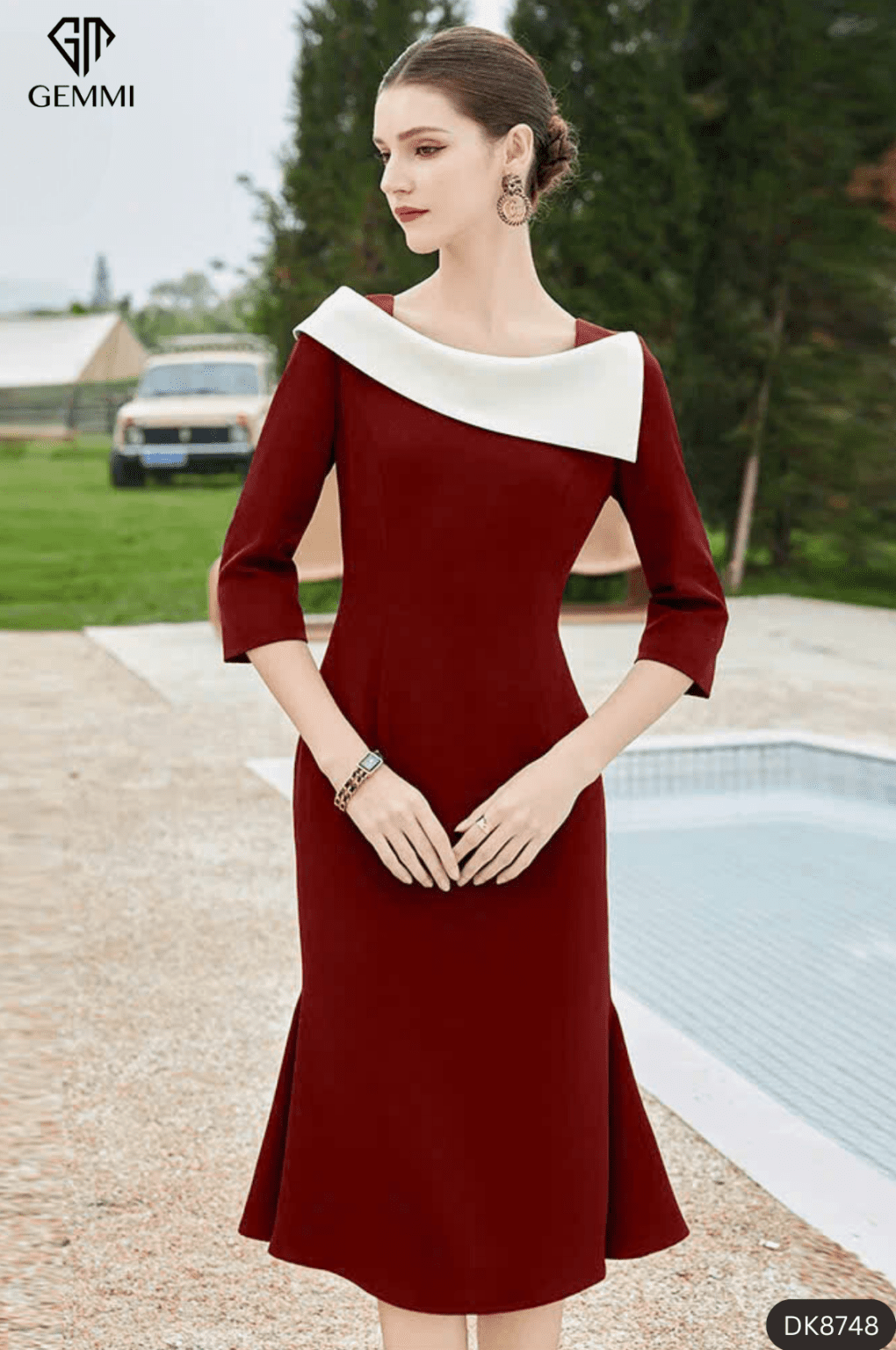 Đầm phối cổ thuyền GEMMI Fashion, DK8748 - GEMMI